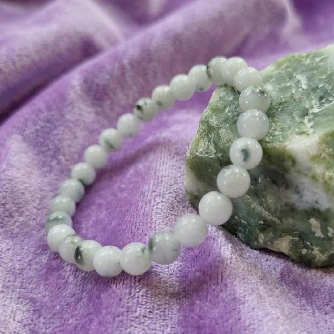 Burmese White Gray Jade Bracelet Natural Jadeite Type A Beads Wide 6.6 ...