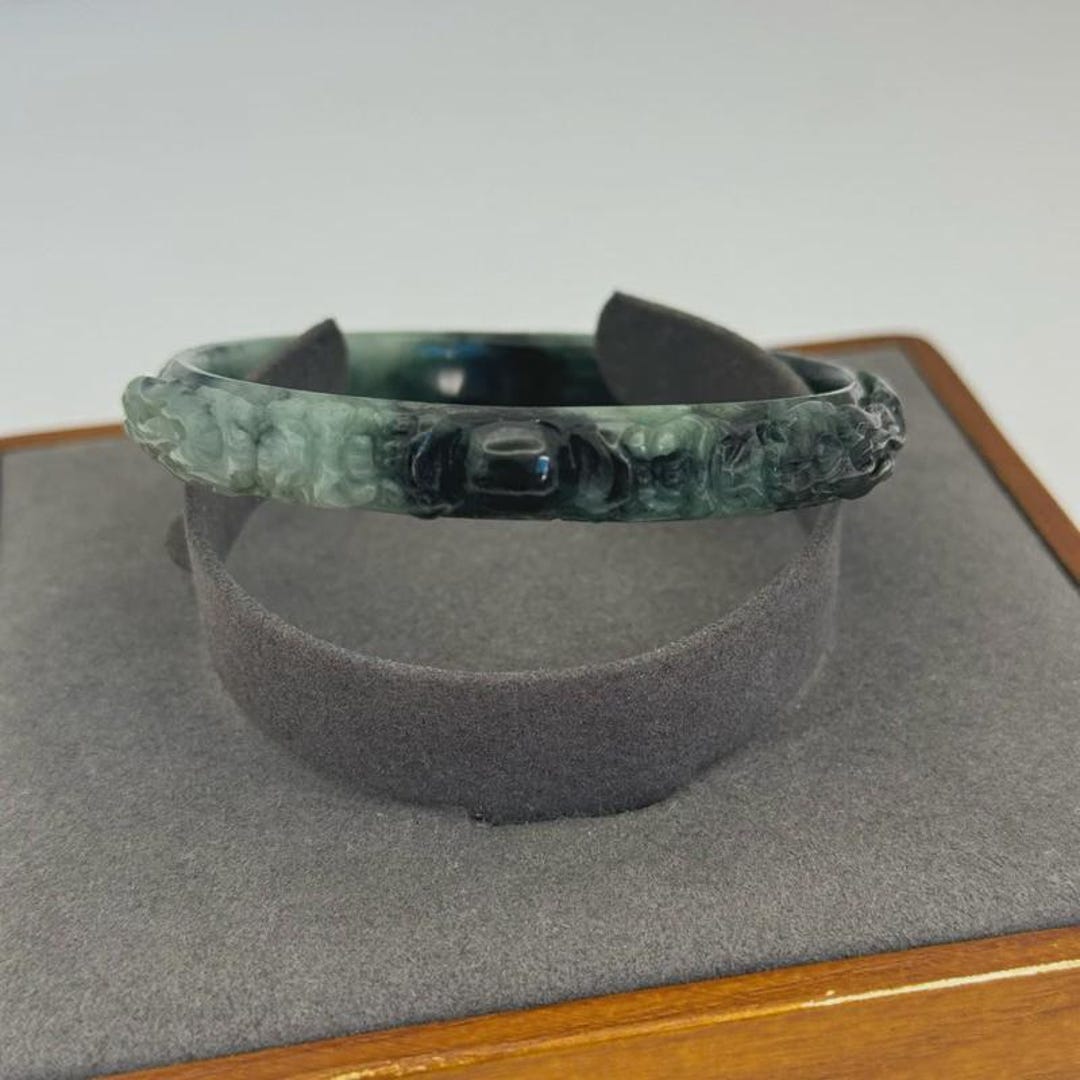 Carved Burmese Jade Bangle: Dragon Pearl, Flat Belly Style, 58.9mm - Etsy
