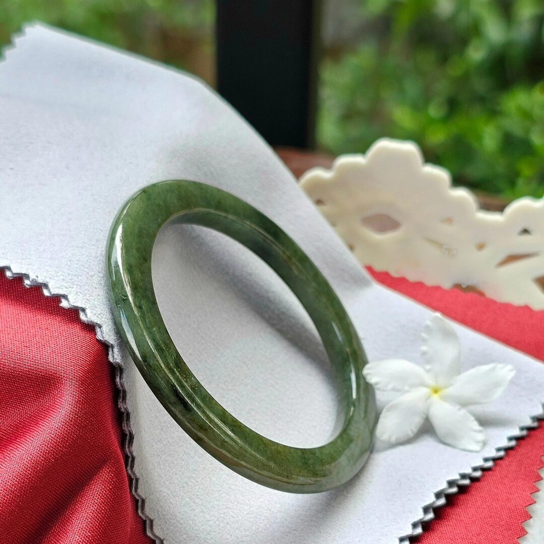 Rare Item Burmese Jade Bangle Green With Black Dots Clear Texture ...