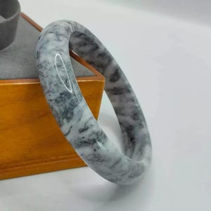 Burmese Jade Bangle Natural Jadeite Smooth Gray Marble Pattern Large ...