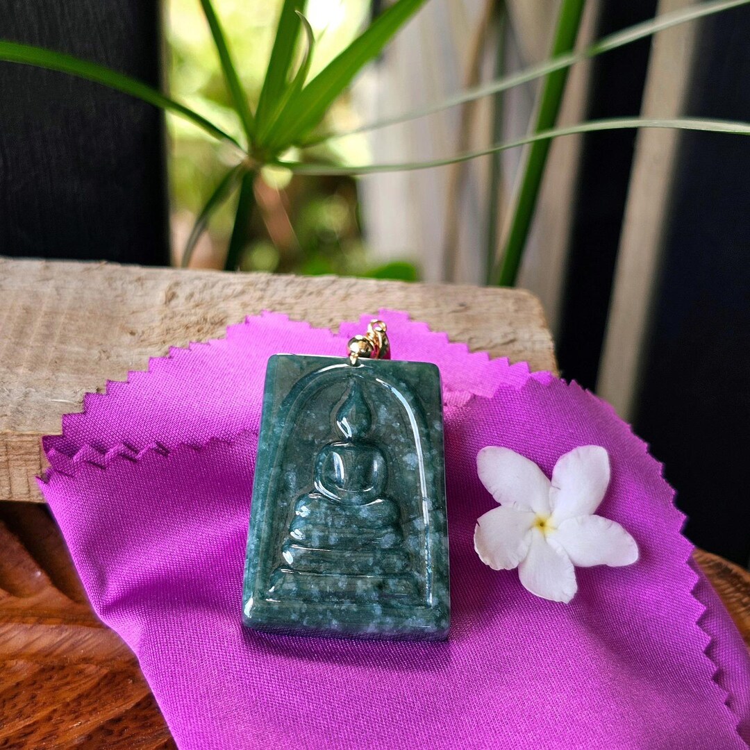 Carved Jade Phra Somdej Buddha Thai Amulet Pendant Ocean Blue Has Snow ...