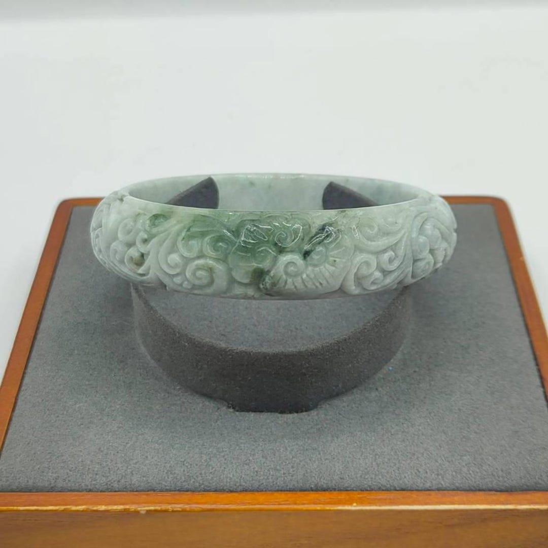 Burmese Jade Bangle Carved Flower and Vine Beautiful Jadeite Bracelet ...