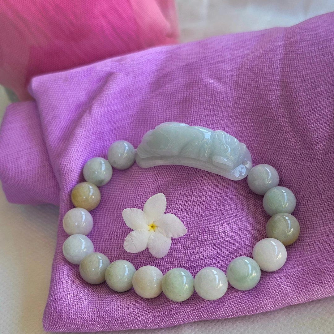 Burmese Jade Bracelet White Honey Carved Pixiu Hand Carved Translucent ...