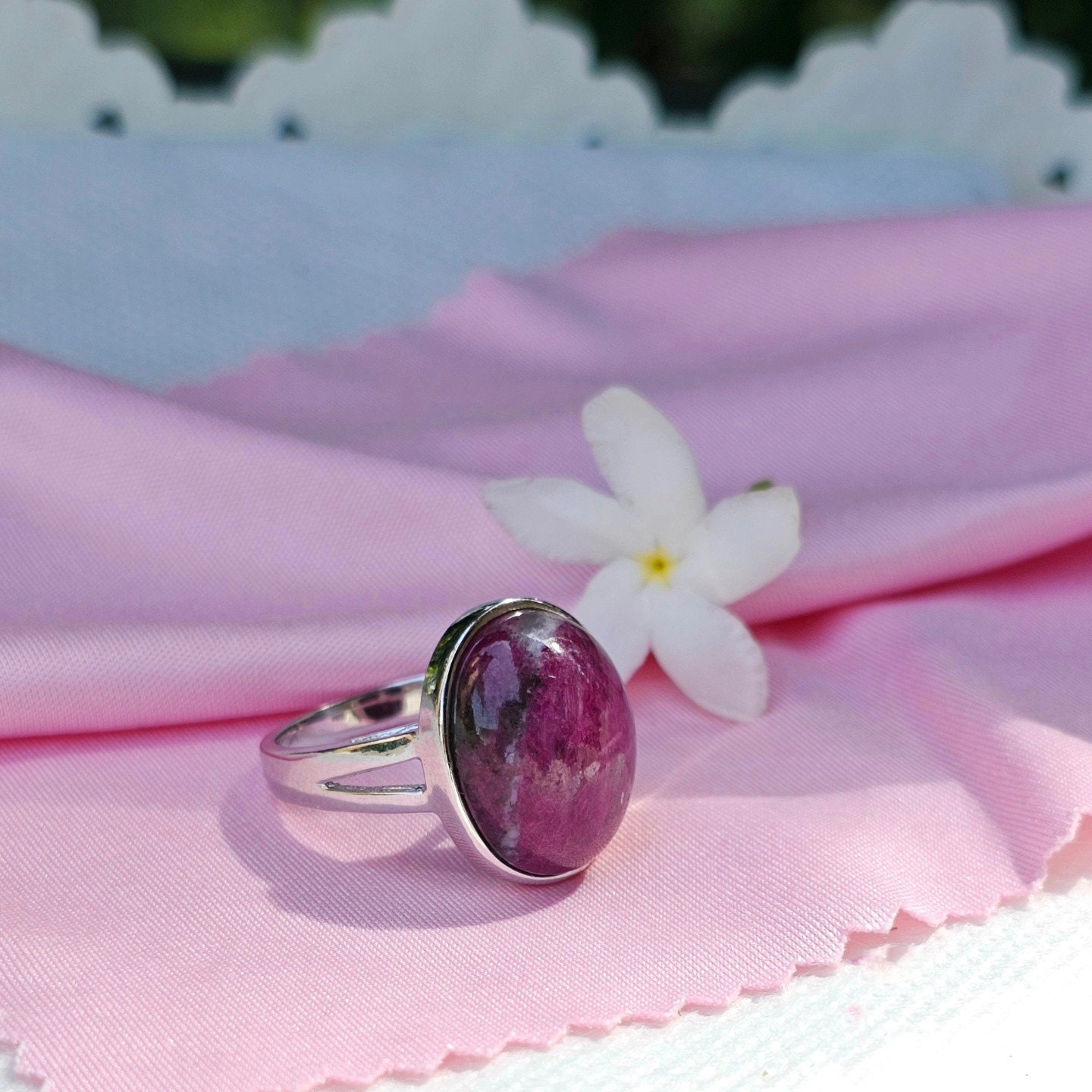 Pink and Purple Ruby Ring Cabochon Shape Large Beads 925 Silver Body ...