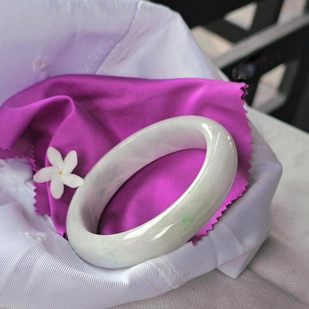 Burmese Jade Bangle White Light Green Tint Clear Translucent Natural ...