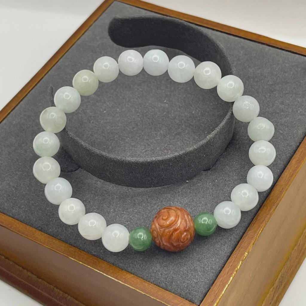 Burmese White Jade Bracelet, Red Vine Carved Spacers (8.3mm) - Etsy