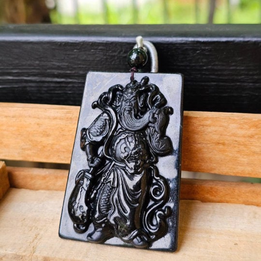 Black Jade Guan Yu Pendant, Halberd, Natural Jadeite (with Certificate ...