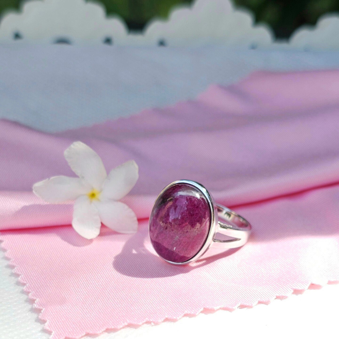 Pink and Purple Ruby Ring Cabochon Shape Large Beads 925 Silver Body ...