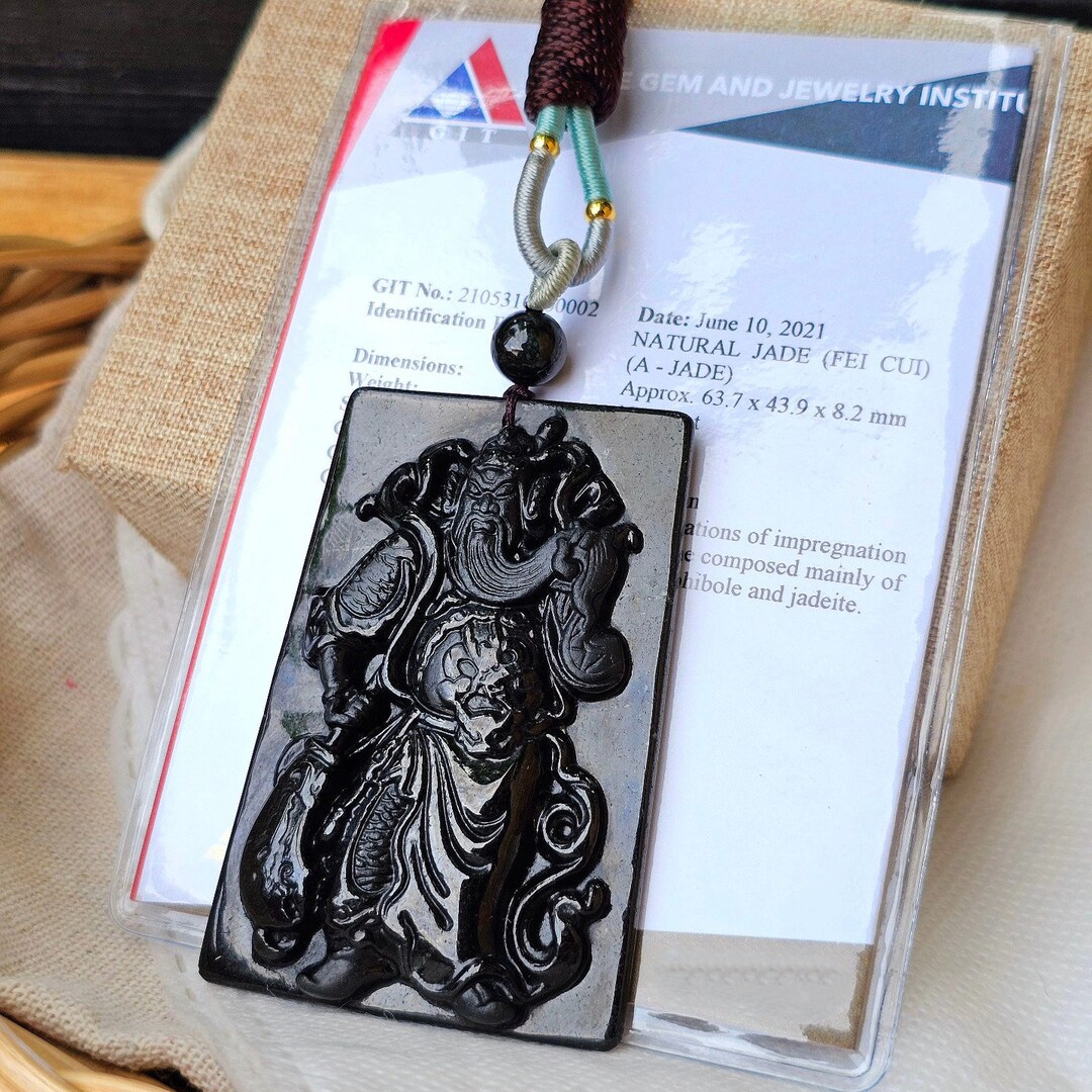 Black Jade Pendant God Guan Yu Standing Holding a Halberd (li Guan Gong ...