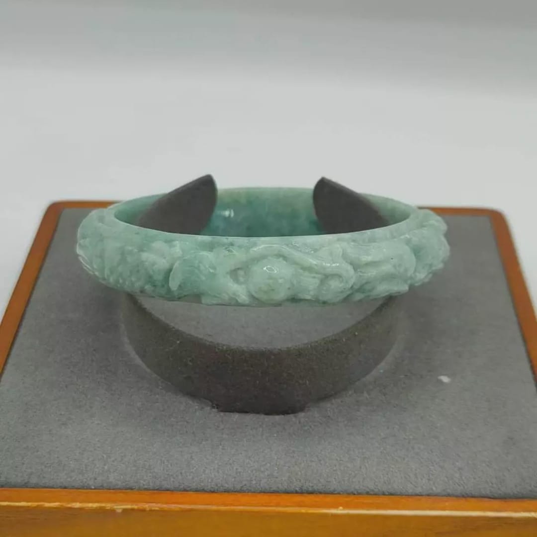 Carved Jade Bangle: Swan and Dragon, Natural Jadeite - 58.6mm - Etsy