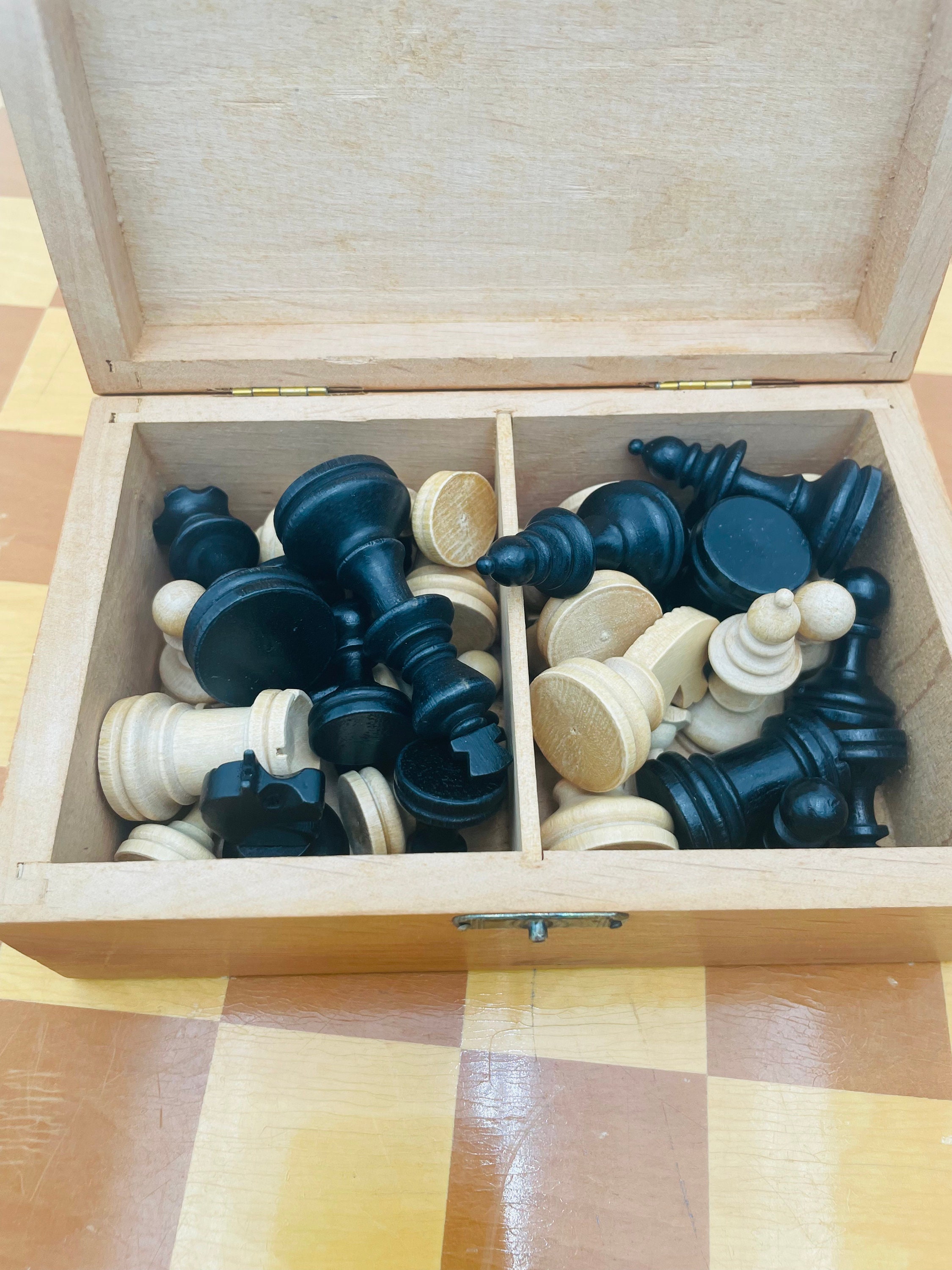 Vintage Hand-carved Wooden Chess Set With Elegant Wood Box - Etsy