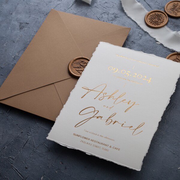 Gold Foil Deckle Edge Wedding Invitation - Etsy