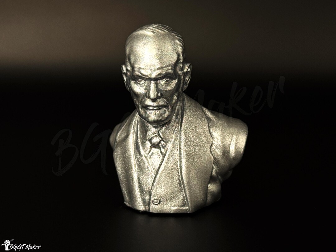 Sigmund Freud Mini Bust - Hand-painted Resin Figure - Silver Metalic ...