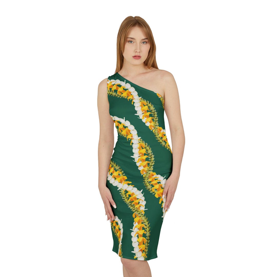 Hawaiian Aloha Wear, Floral Party Dress, Emerald Shoulder Dress ...