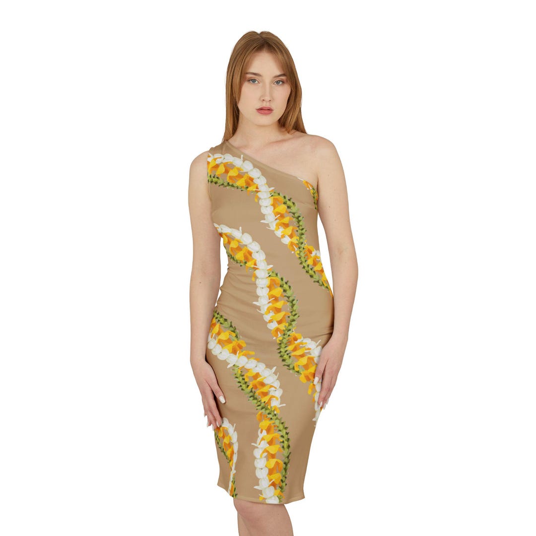 Hawaiian Aloha Wear, Floral Dress, Soft Brown Shoulder Dress, Tropical ...