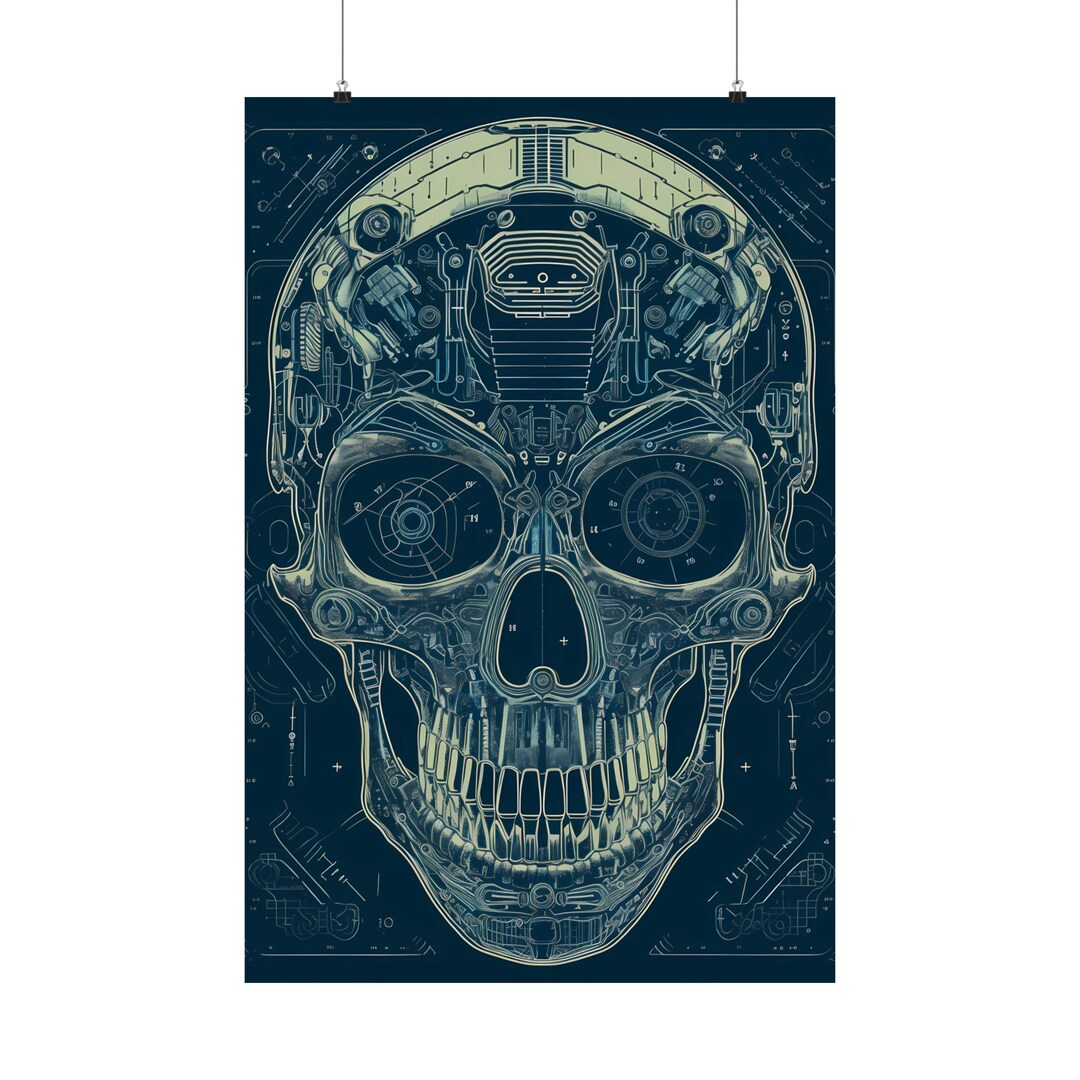 Robotic Skull Blueprint Poster Industrial Steampunk Decor, Man Cave ...