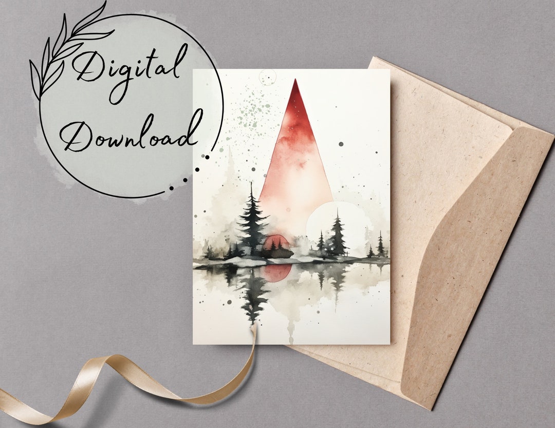 Printable Abstract Watercolor Christmas Trees Greeting Card, PDF ...