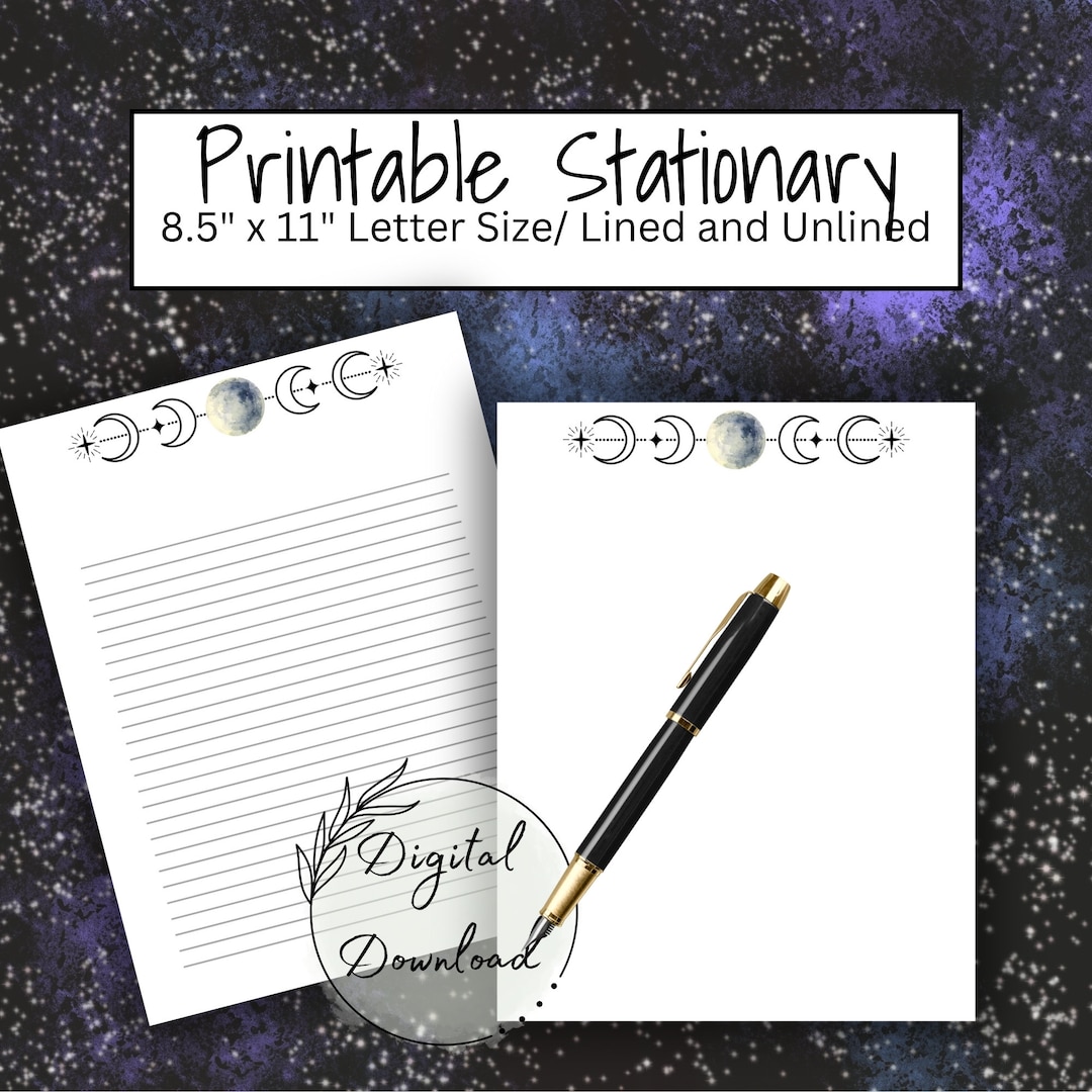 Printable Moon Phase Stationary Lined and Unlined, PDF Download ...