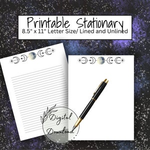 Printable Moon Phase Stationary Lined and Unlined, PDF Download ...