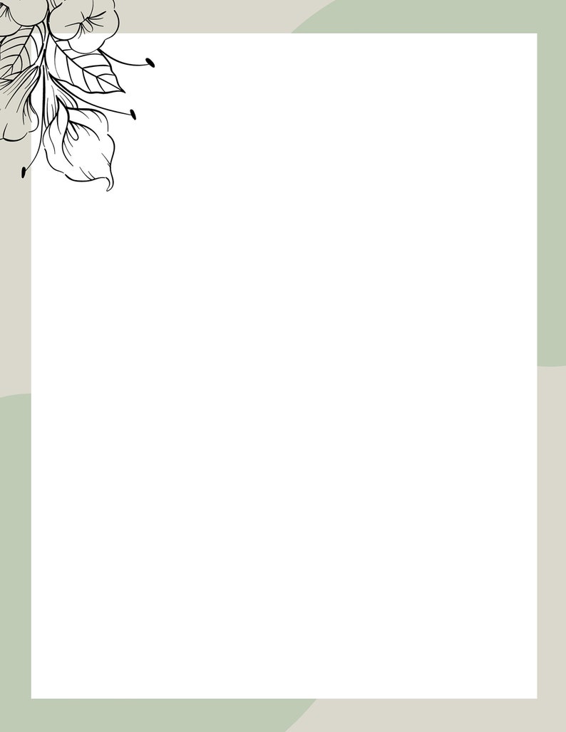 Printable Sage Floral Stationary Lined and Unlined, PDF Download ...