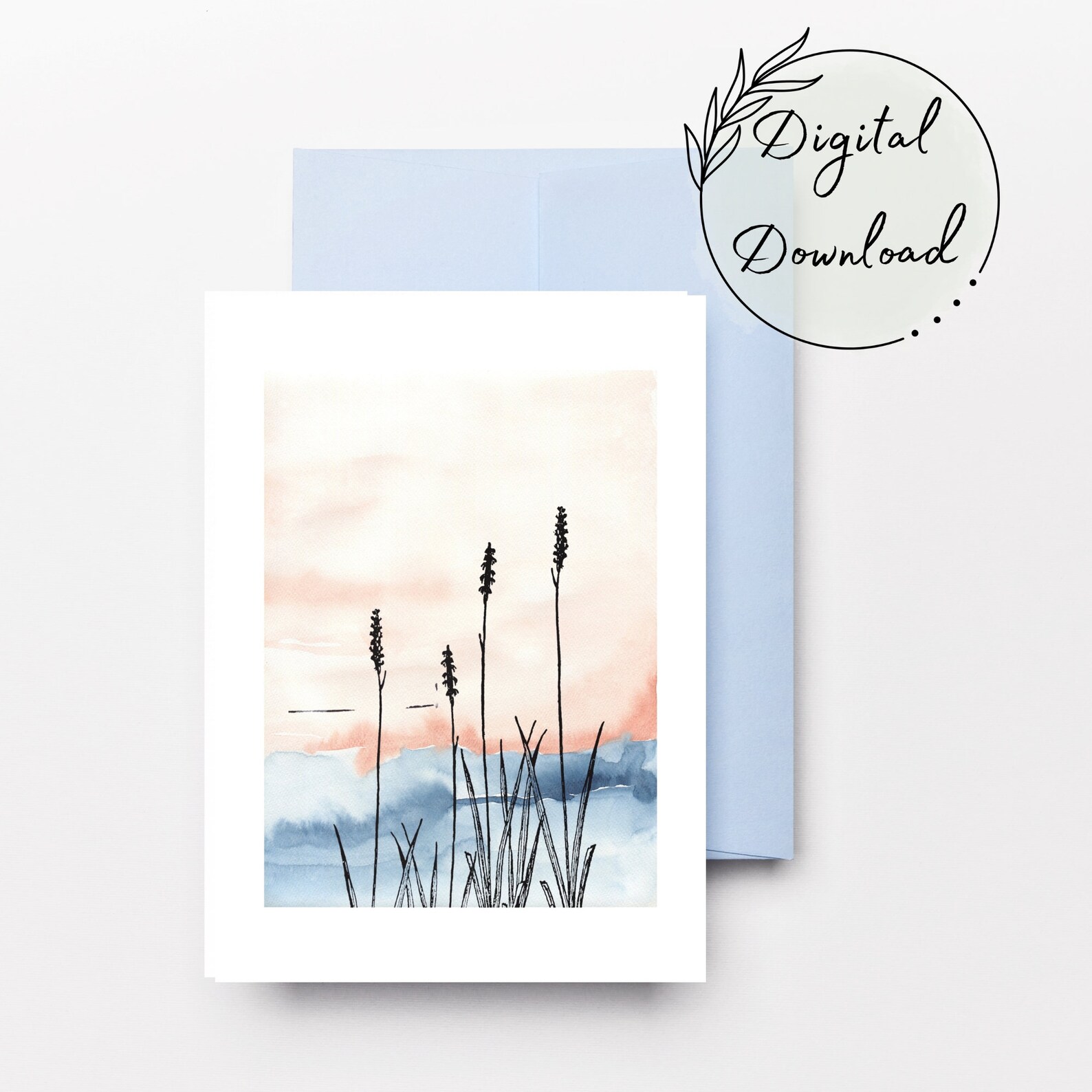 Floral Sunrise Watercolor Greeting Card, All Occasion Card (PDF ...