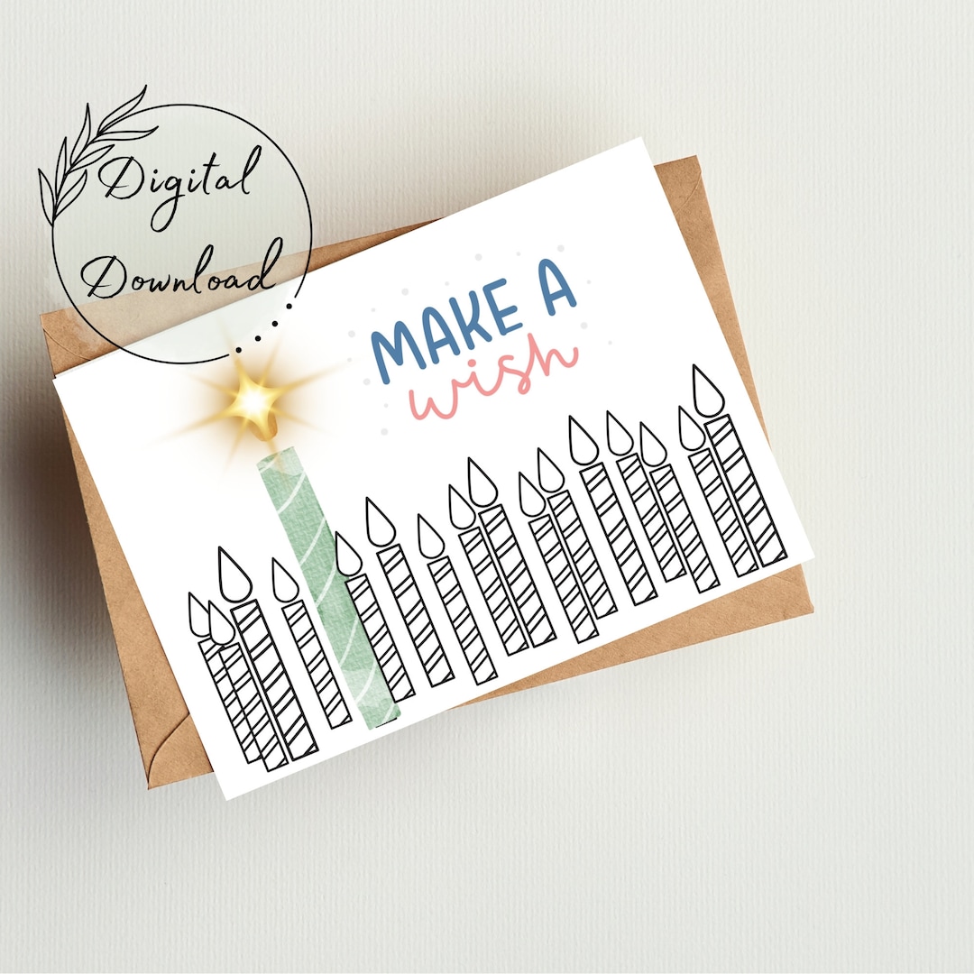 Make A Wish Printable Birthday Card, PDF Download, Birthday Card for ...