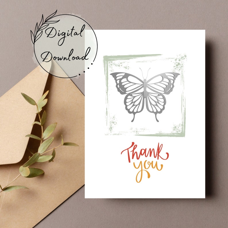 Butterfliy Printable Thank You Greeting Card, PDF Download, All ...