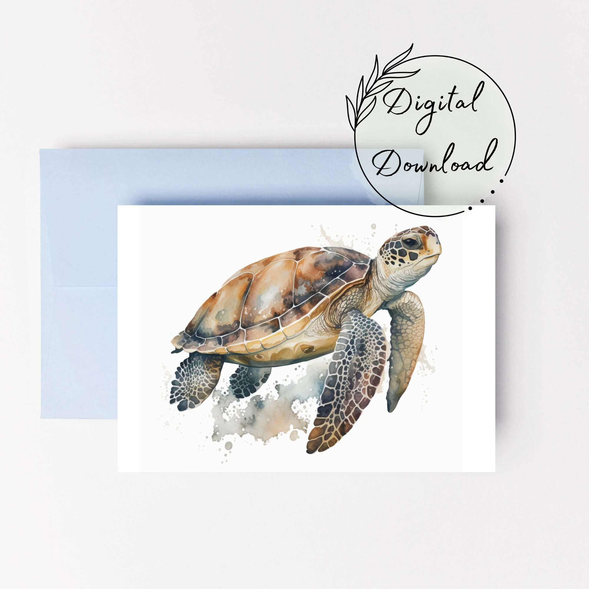 Sea Turtle Watercolor Printable Greeting Card, PDF Download, All ...