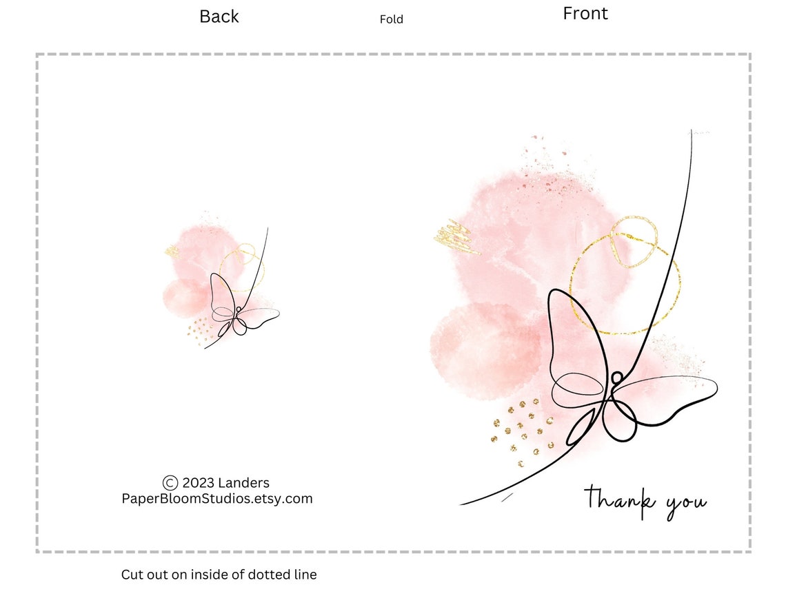 Watercolor Butterfly Thank You Card, Printable Greeting Card (PDF ...