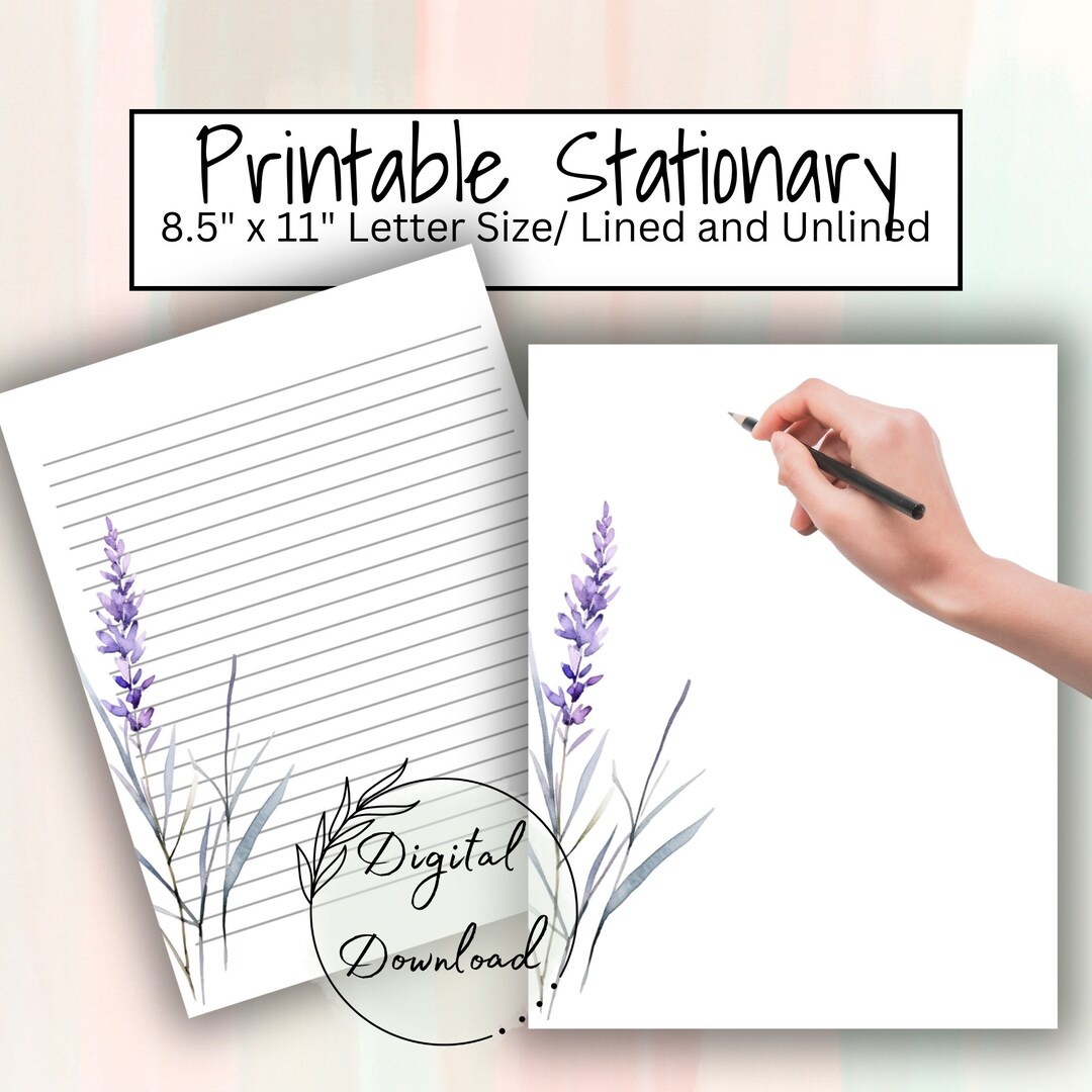 Printable Lavender Watercolor Stationary Lined and Unlined, PDF ...