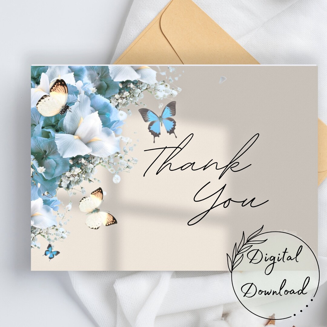 Butterflies Watercolor Thank You Card, Printable All-occasion Card (PDF ...