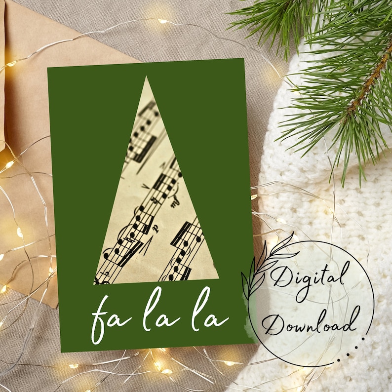 Printable Sheet Music Christmas Tree Greeting Card, PDF Download, Fa La ...