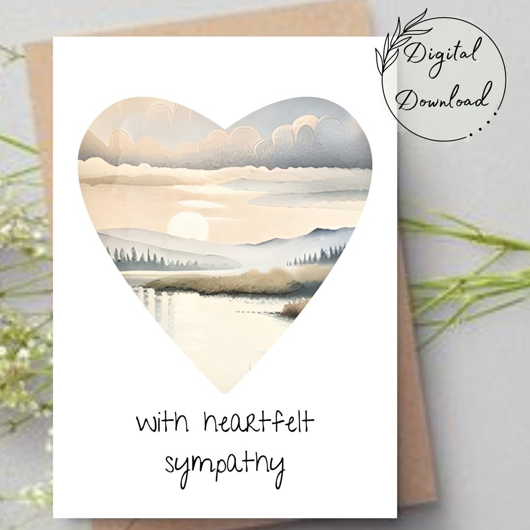 With Heartfelt Sympathy Card, PDF Download, Heart Sympathy Card, Blank ...