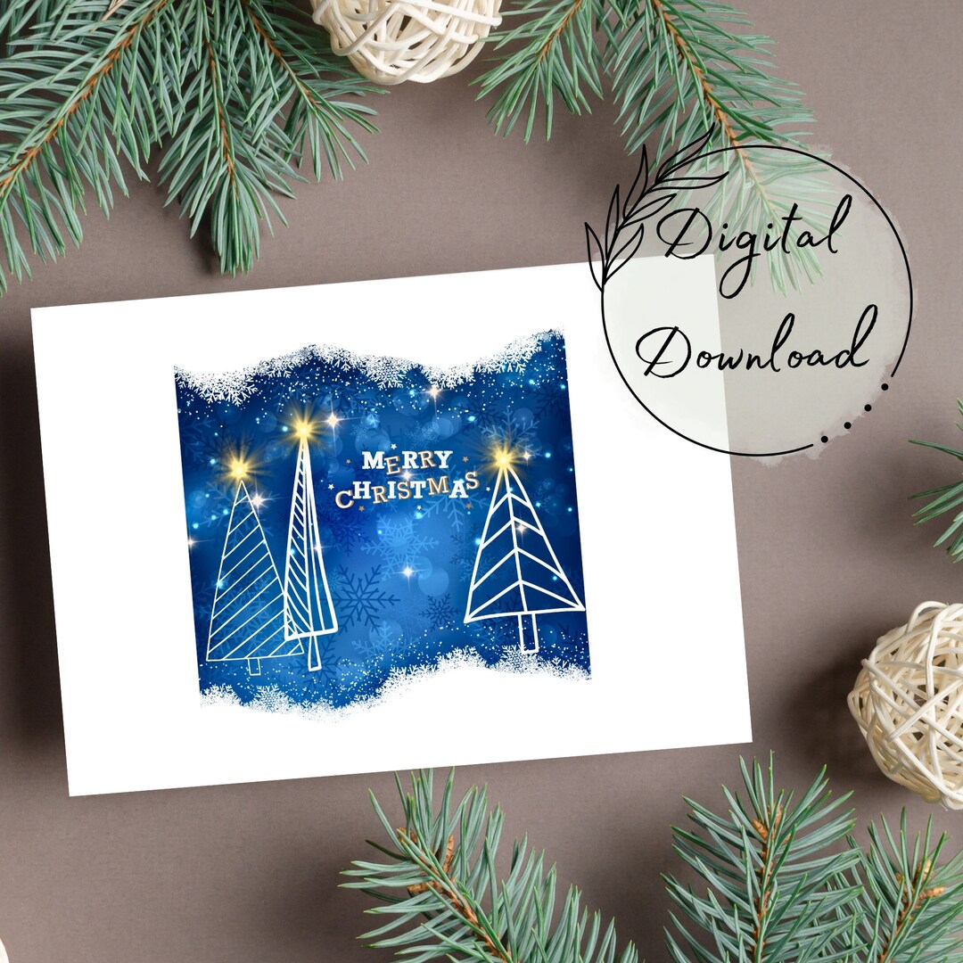 White Christmas Trees Card, Printable Holiday Greeting (PDF Download ...