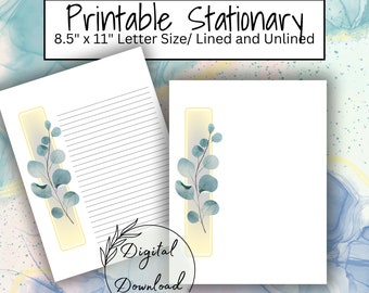 Printable Sage Floral Stationary Lined and Unlined, PDF Download ...