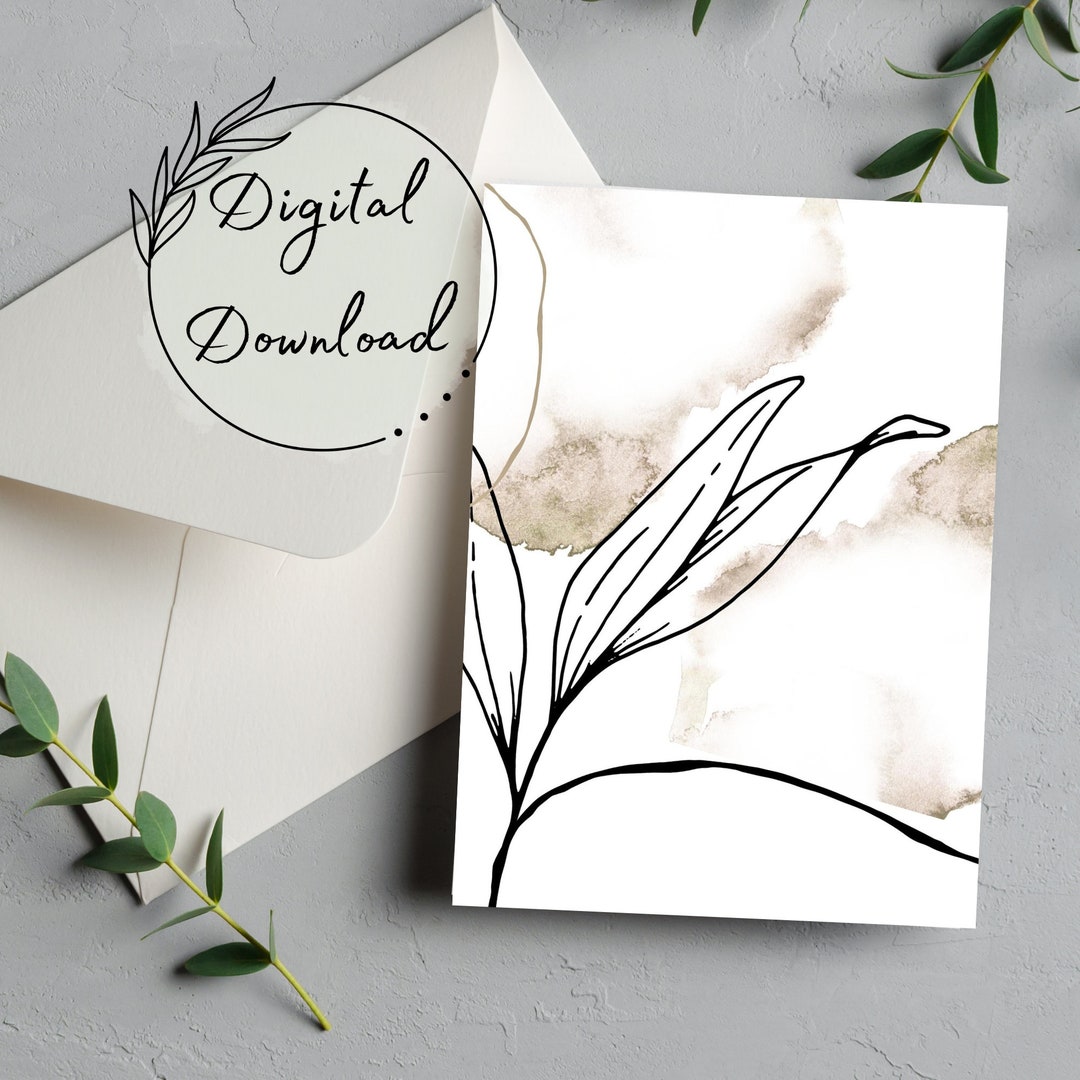 Watercolor Floral Line Art Greeting Card, All Occasion Blank Card (PDF ...