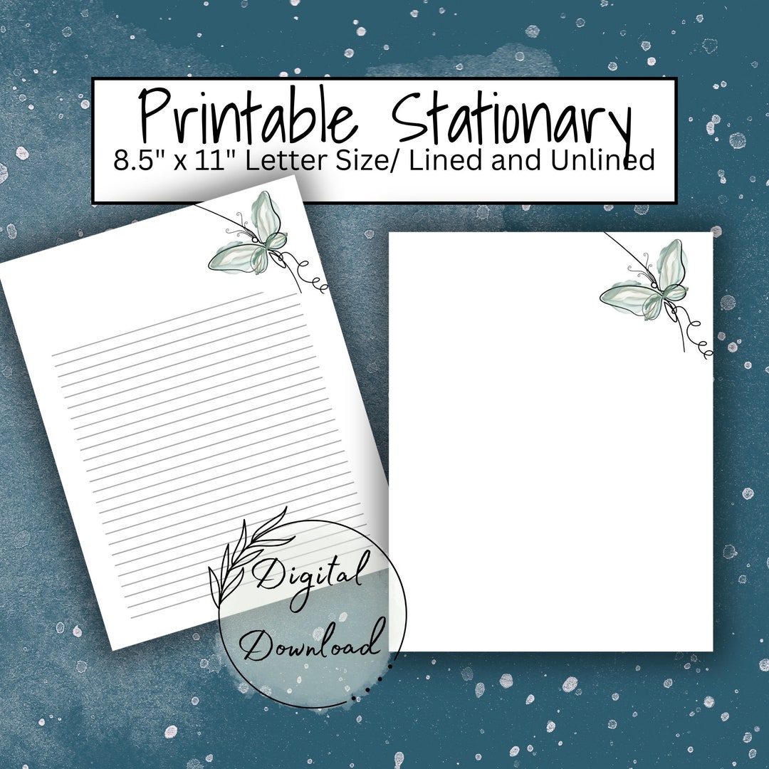 Printable Mint Butterfly Stationary Lined and Unlined, PDF Download ...