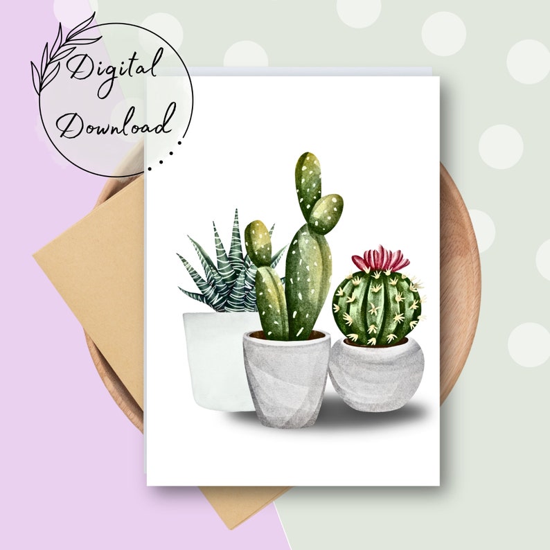 Watercolor Cactus Printable Greeting Card, PDF Download, All-occasion ...