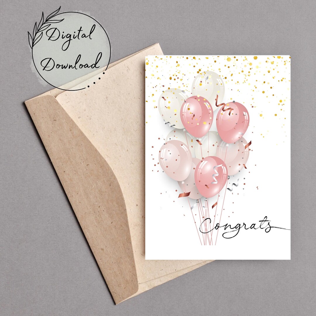 Congrats Printable Greeting Card, Balloon Bouquet, PDF Download, Baby ...