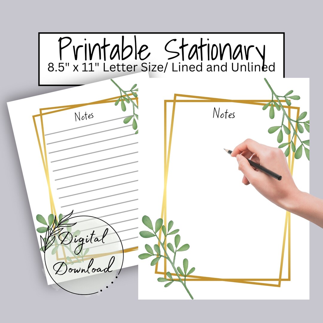 Printable Floral Notes Stationary Lined and Unlined, PDF Download ...