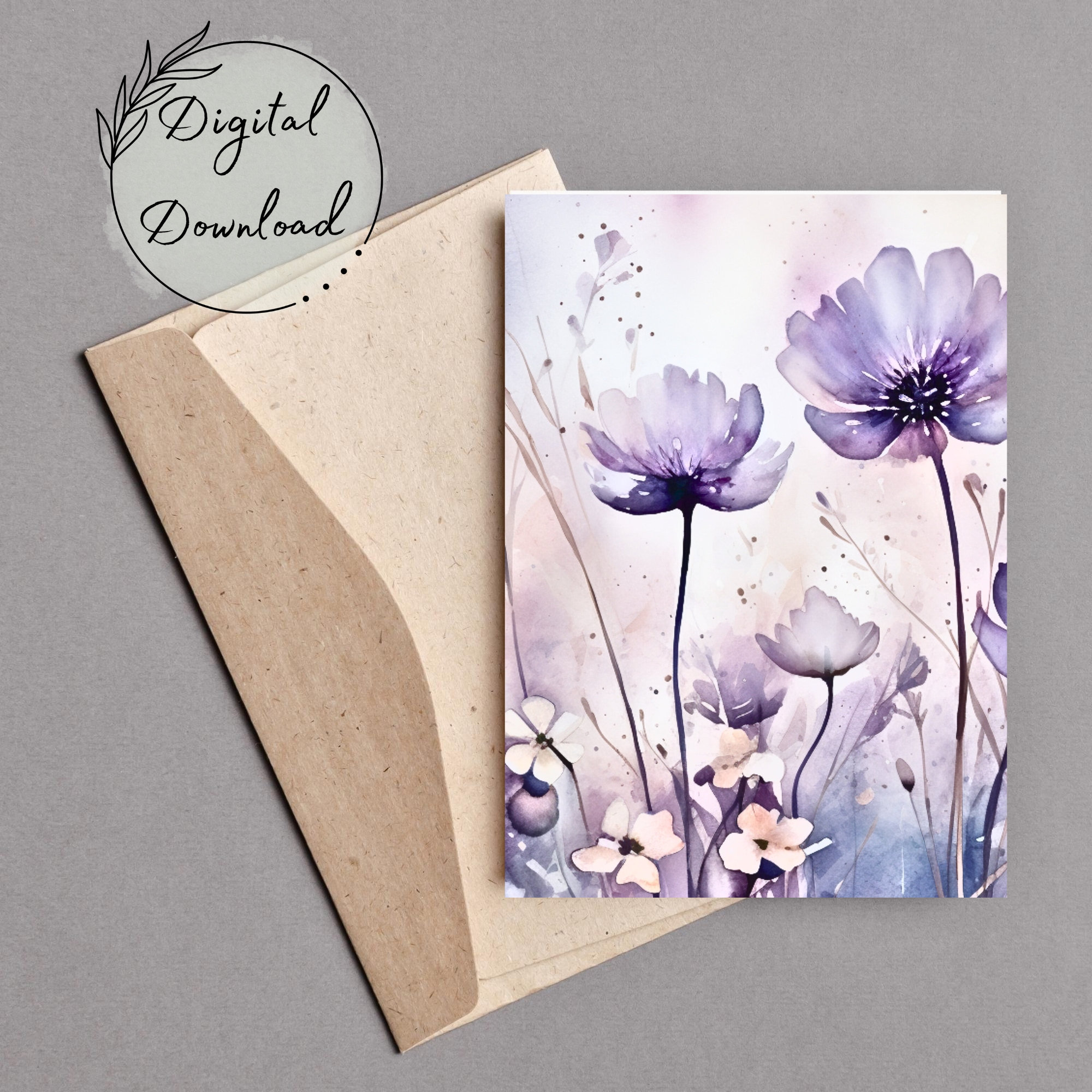 Purple Wildflowers Printable Greeting Card, PDF Download, All-occasion ...