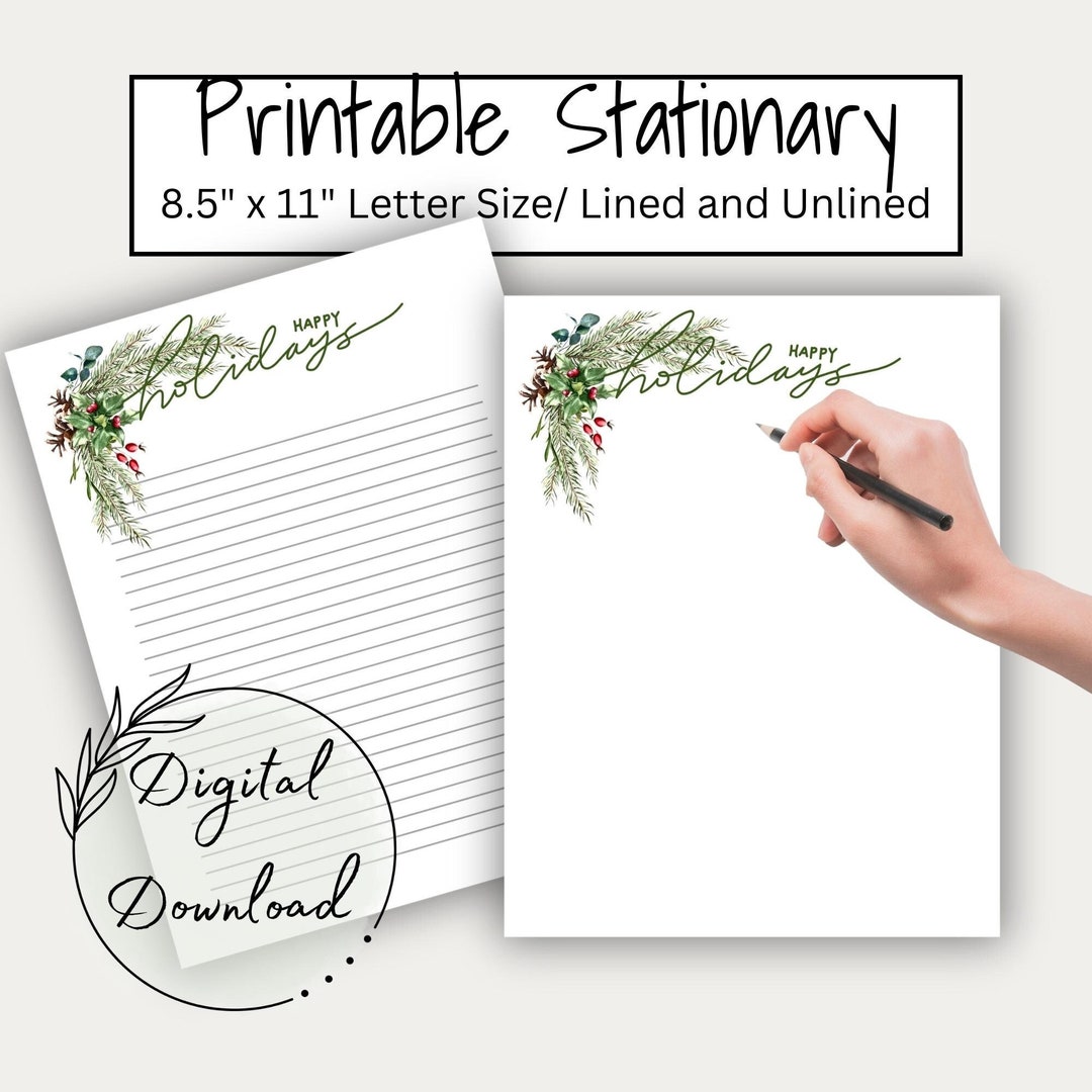 Printable Happy Holidays Stationary Lined and Unlined, PDF Download ...