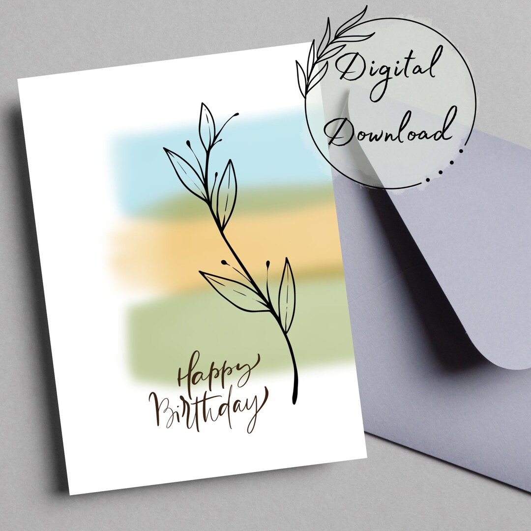 Happy Birthday Floral Printable Greeting Card, PDF Download, Floral ...