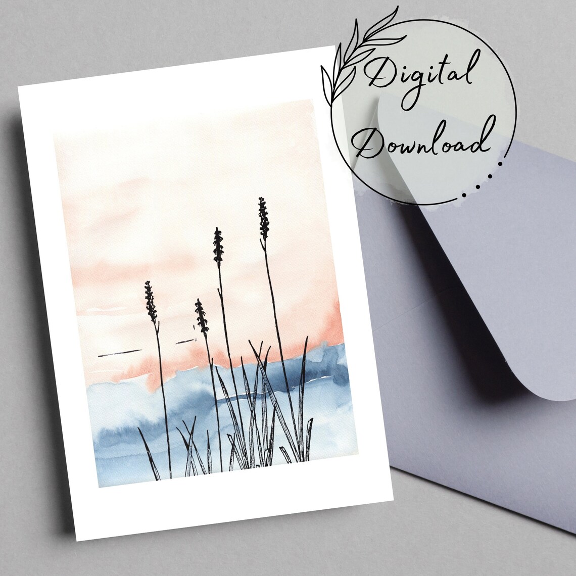 Floral Sunrise Watercolor Greeting Card, All Occasion Card (PDF ...