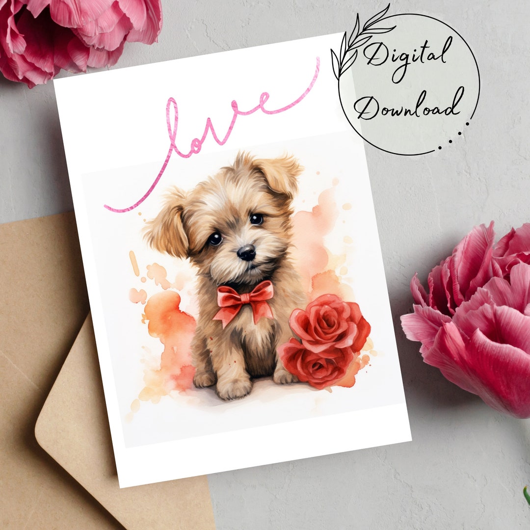 Printable Puppy Valentine's Greeting Card, PDF Download, Love Card ...