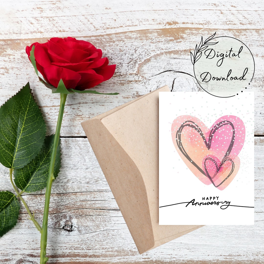Happy Anniversary Hearts Printable Greeting Card, PDF Download, All ...