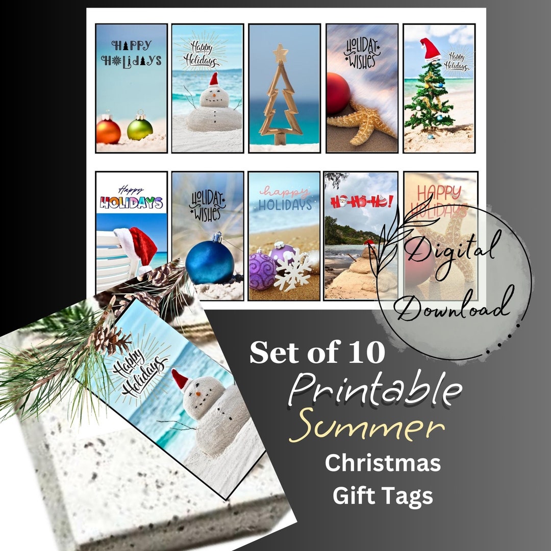 Christmas Beach Gift Tags, Tropical Holiday, Set of 10 (PDF Download ...