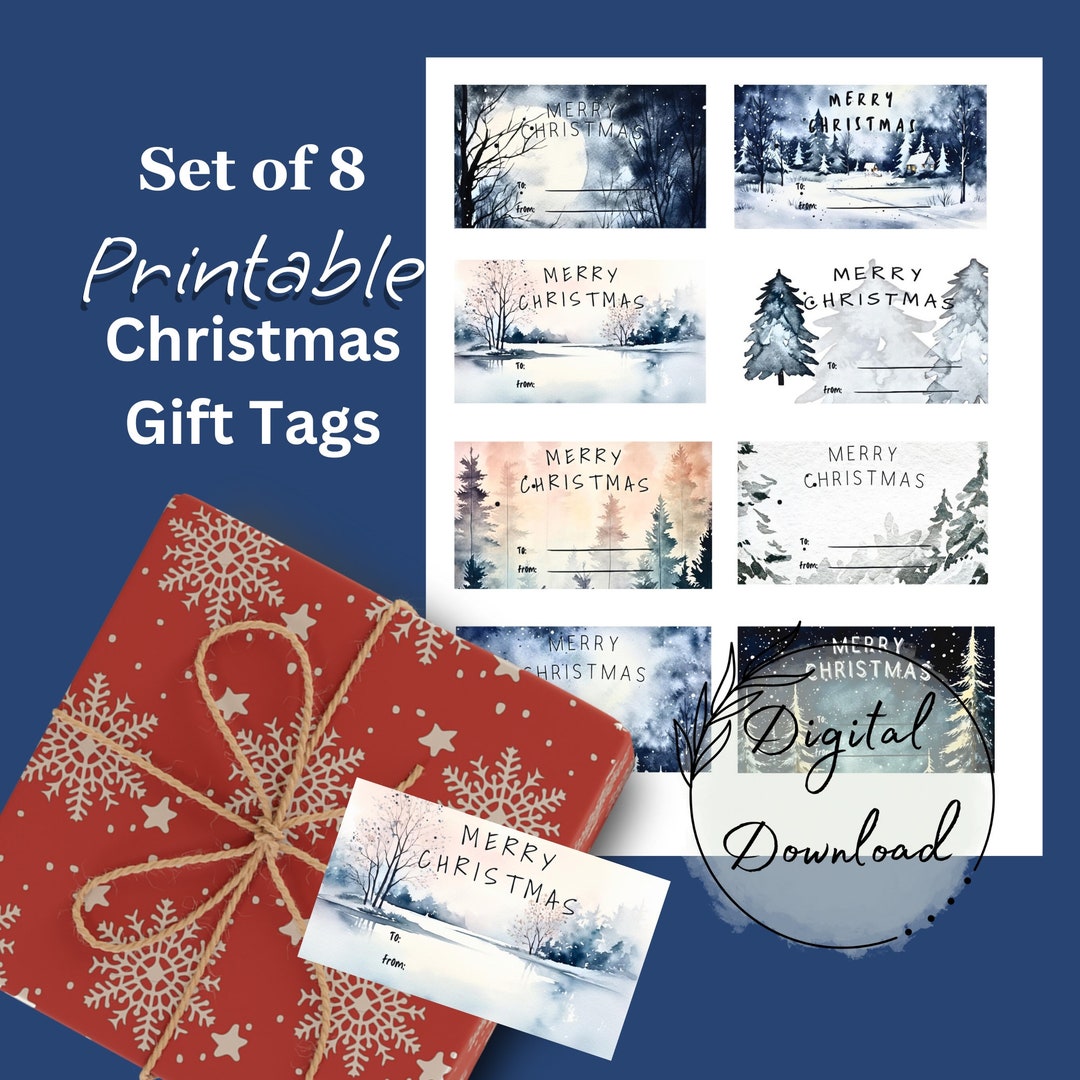 Winter Christmas Gift Tags, Printable Holiday Tag Set (PDF Download) - Etsy