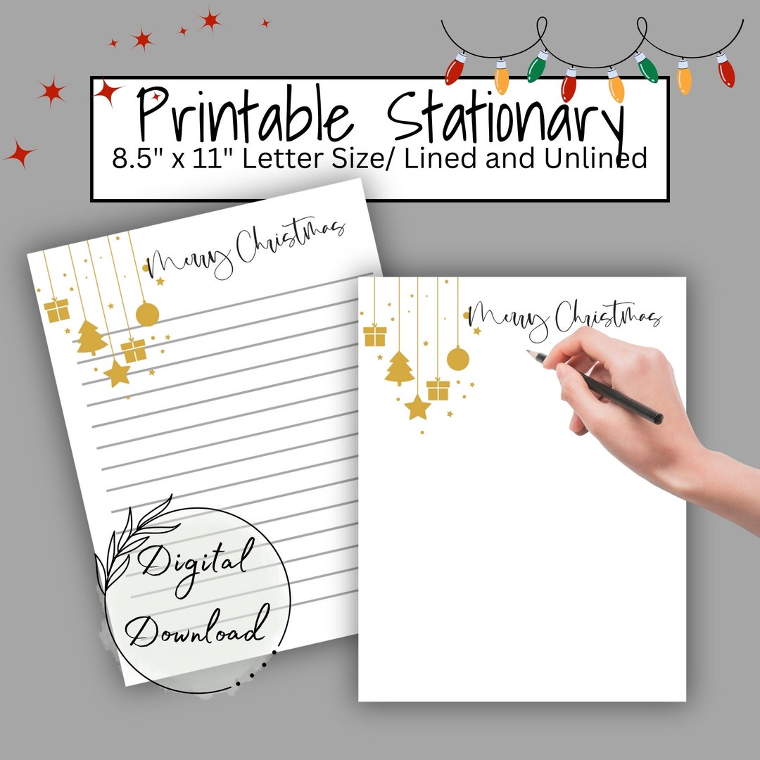 Printable Merry Christmas Stationery, Lined & Unlined (PDF Download) - Etsy