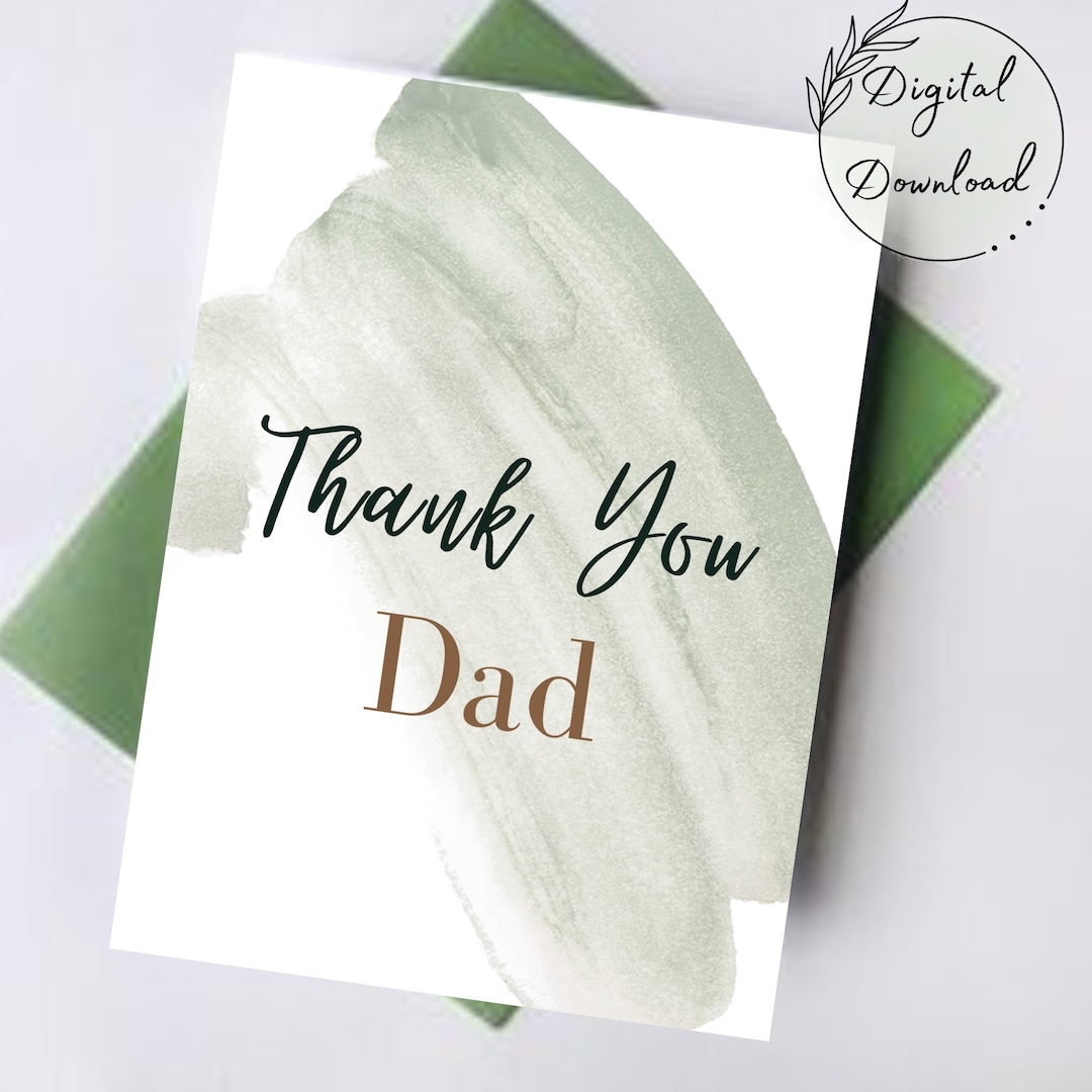 Thank You Dad Printable Greeting Card, PDF Download, Thank You Dad Card ...